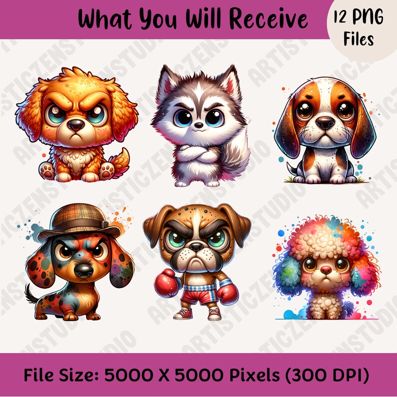 Grumpy Dogs Png Bundle, Quirky Animals Clipart Bundle, Sublimation ...