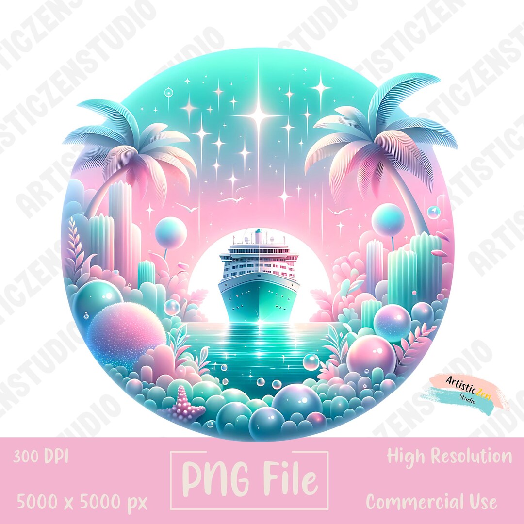 Pastel Cruise Ship PNG, Tropical Vacation Sublimation, Retro Beach ...