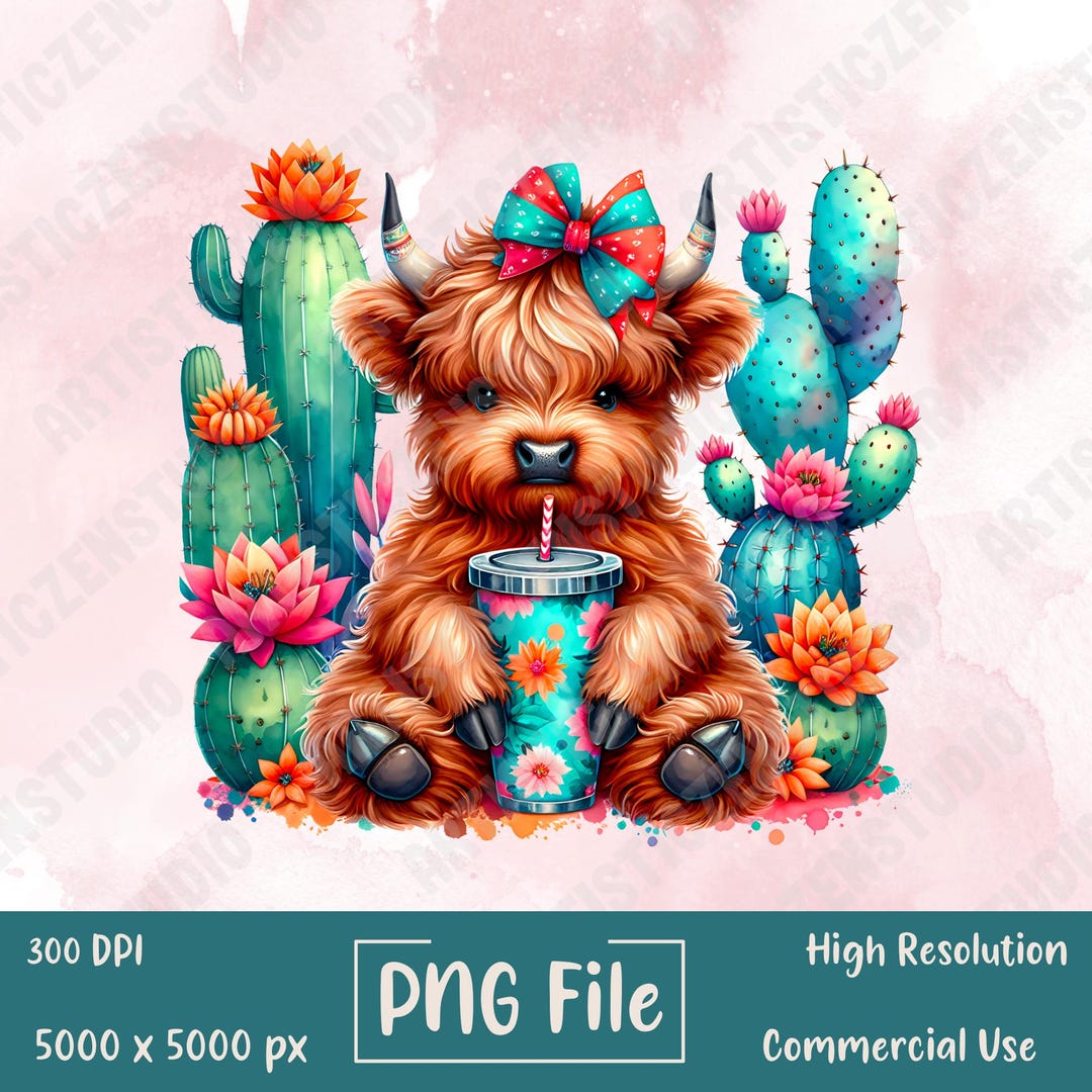 Highland Cow With Cactus Png | Cactus Clipart | Boho Cacti Western Png ...