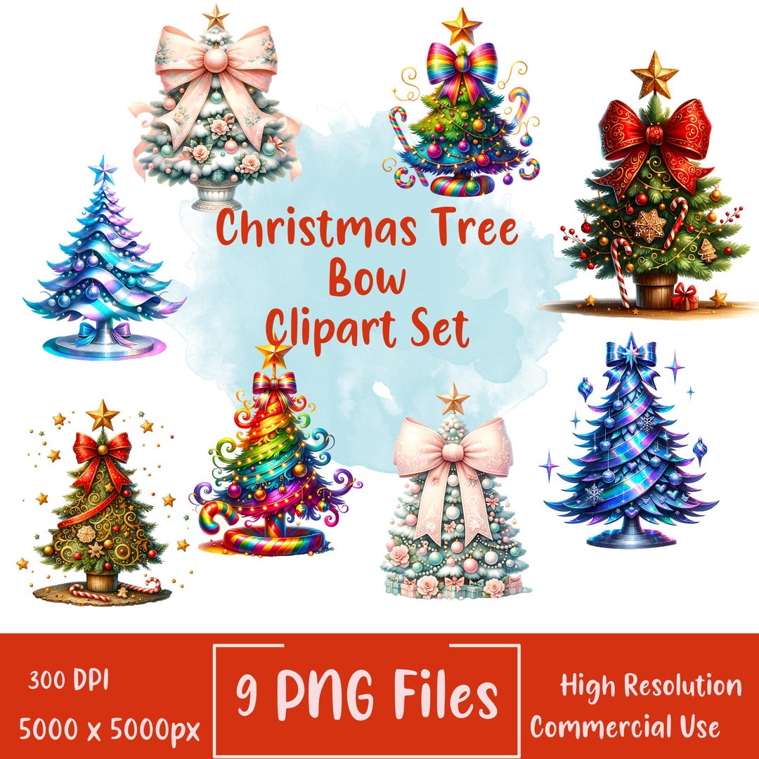 Girly Christmas Tree Bundle Png | Colorful Coquette Christmas Png ...