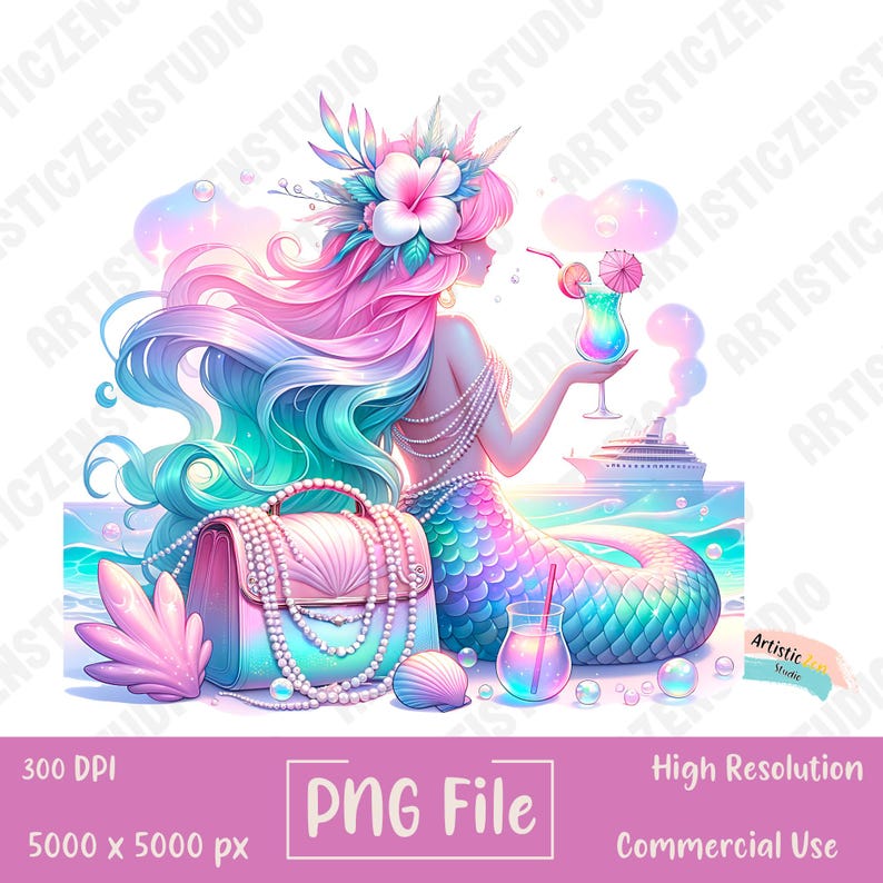 Pastel Mermaid Cruise PNG Mermaidcore Tropical Clipart Summer Ocean ...