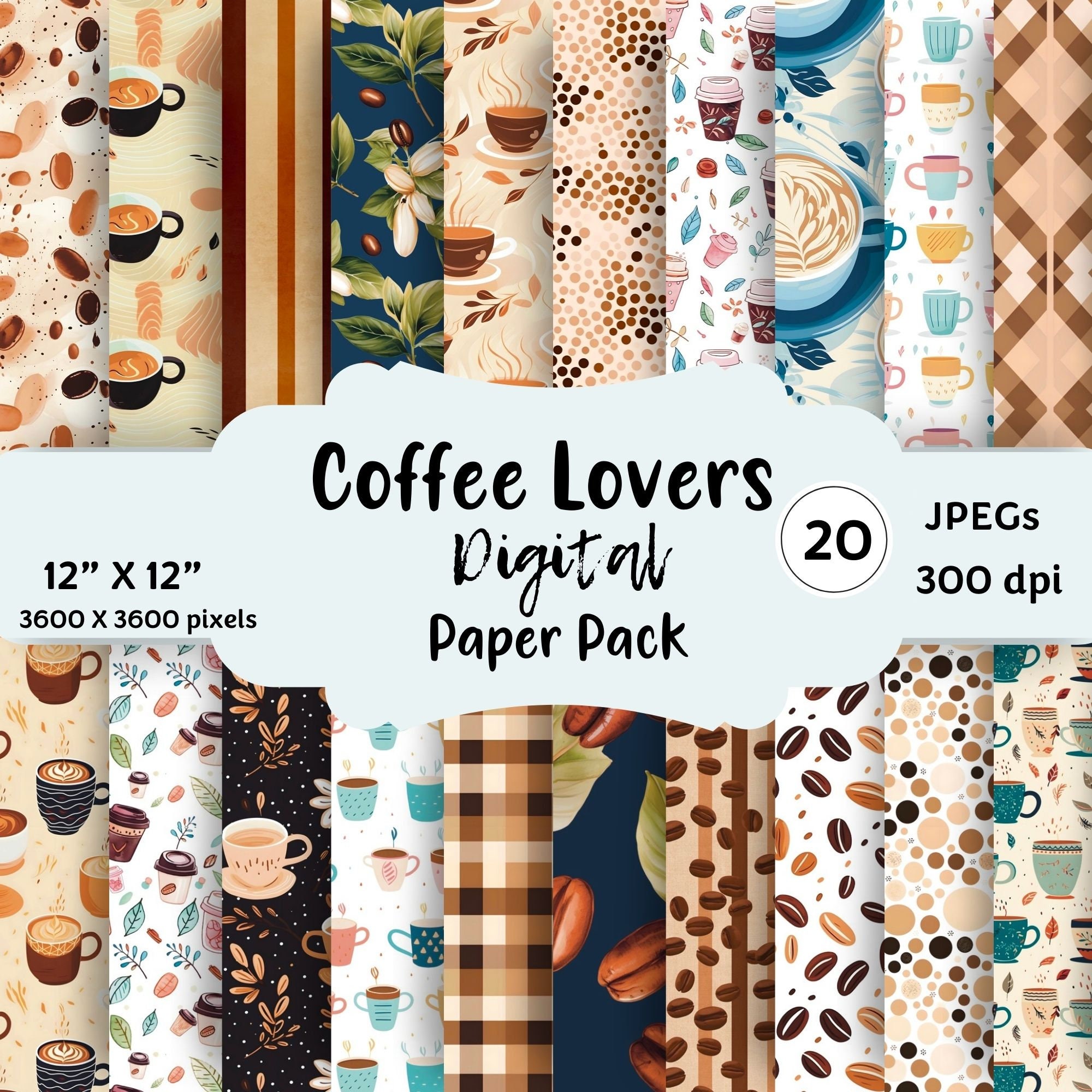 Coffee Lovers Digital Paper Pack, Coffee Watercolor Paper, Coffee ...