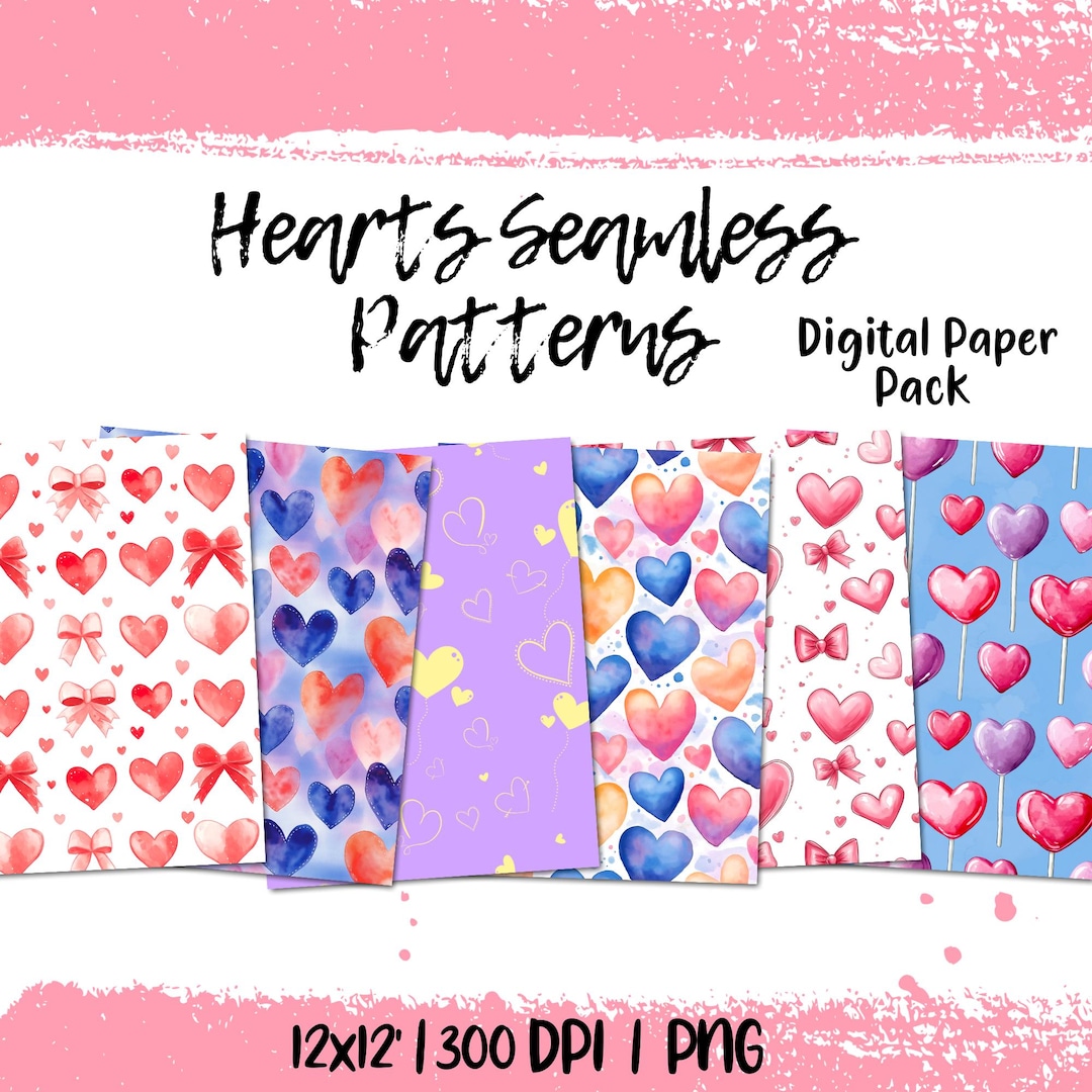 Watercolor Hearts Digital Paper | Seamless Valentine Patterns ...