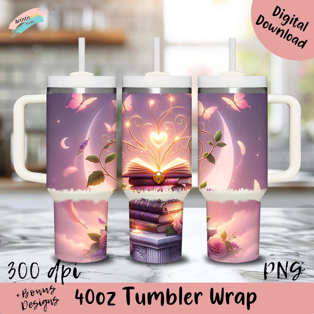 Enchanted Books 40oz Tumbler Png Celestial Tumbler Butterfly Book Png ...