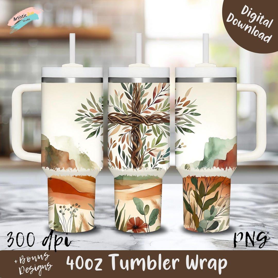 Christian 40oz Png Desert Cross 40oz Tumbler Wrap PNG Rustic Christian ...