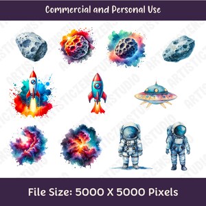 Watercolor Space Clipart Bundle Astronaut Rocket Png | Cute Space ...