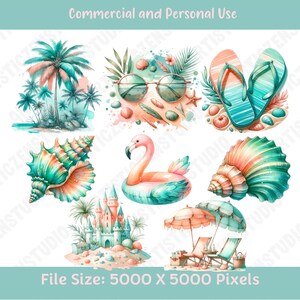 Summer Beach Watercolor Clipart Set, Vacation Clip Art, Boho Tropical ...