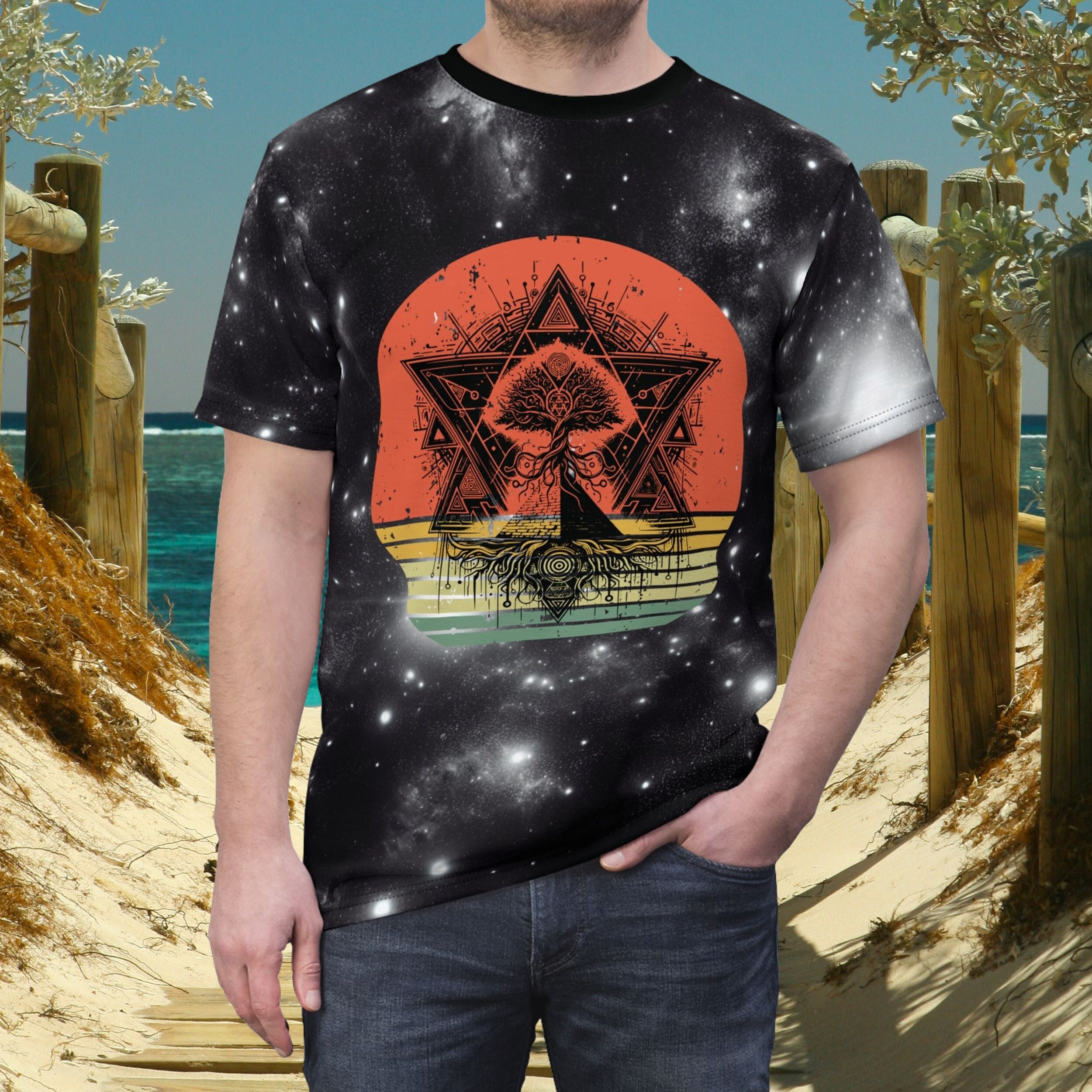 Retro Tree of Life Pyramid T-shirt Black Galaxy T-shirt cosmic Black ...