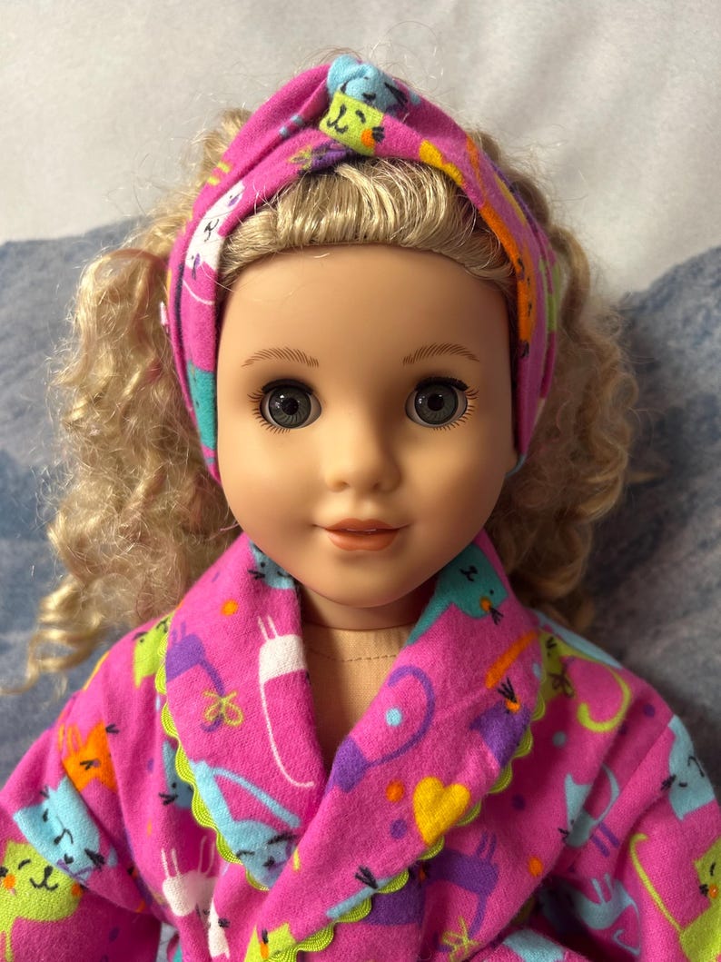 Handmade Flannel Robe With Headband for American Girl Doll 18” Two ...