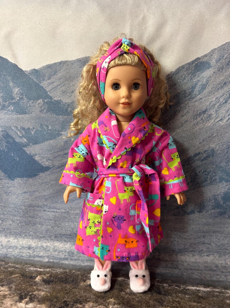 Handmade Flannel Robe With Headband for American Girl Doll 18” Two ...
