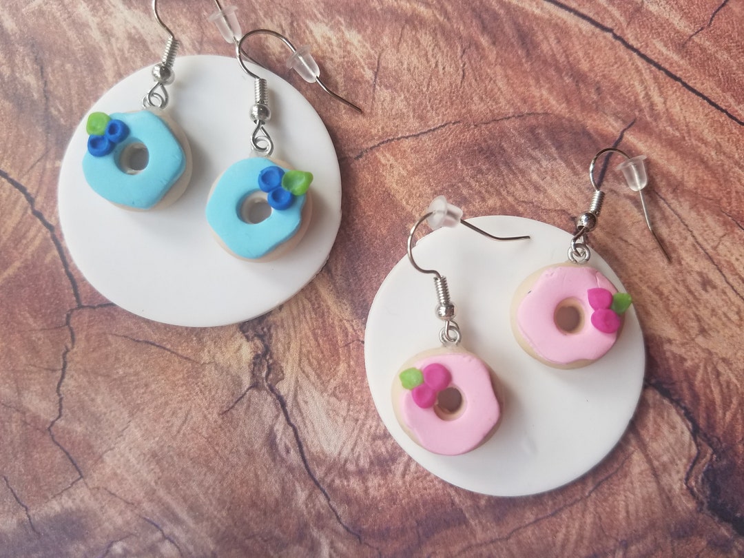 Handmade Polymer Clay Donut Dangle/drop Earrings - Etsy