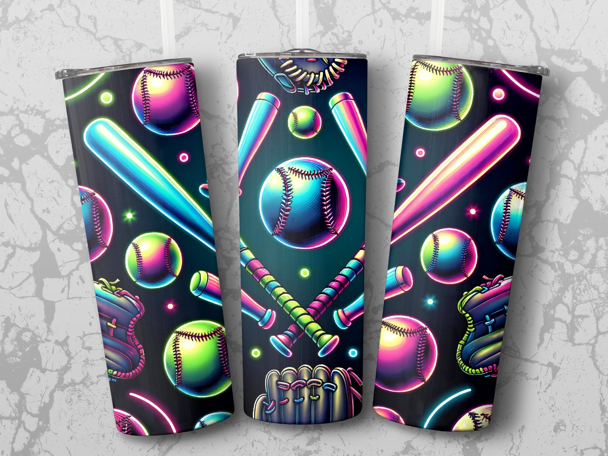 Neon, Softball, Sublimation Design, 20oz Skinny Tumbler Design, Tumbler ...