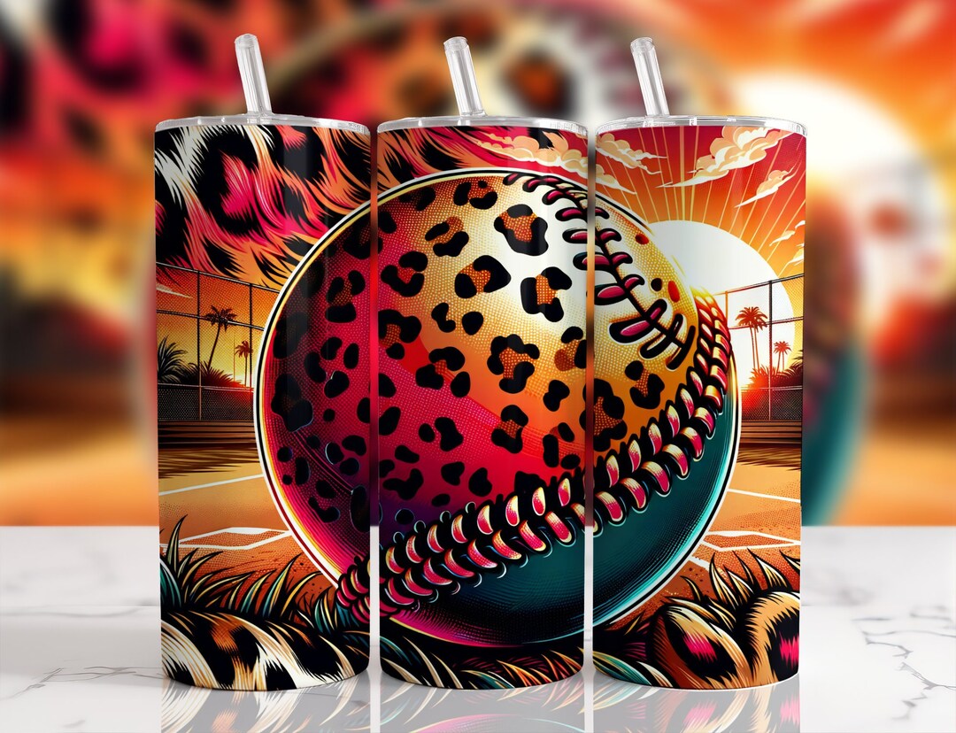 Softball, Leopard Print, Sublimation Design, 20oz Skinny Tumbler Design ...