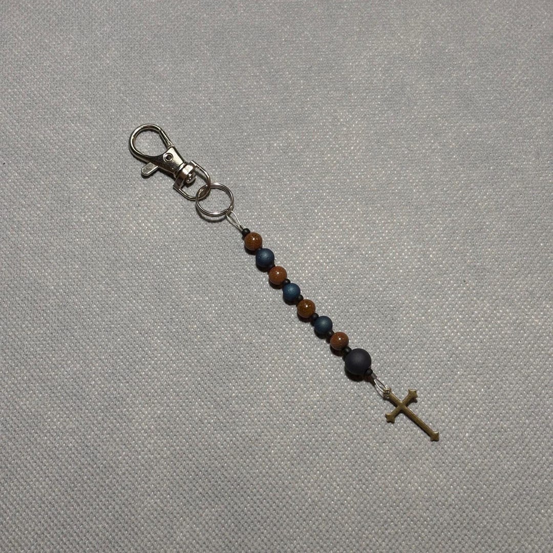 Fidget Beaded Keychain - Gold Sandstone Blue Stone - Etsy