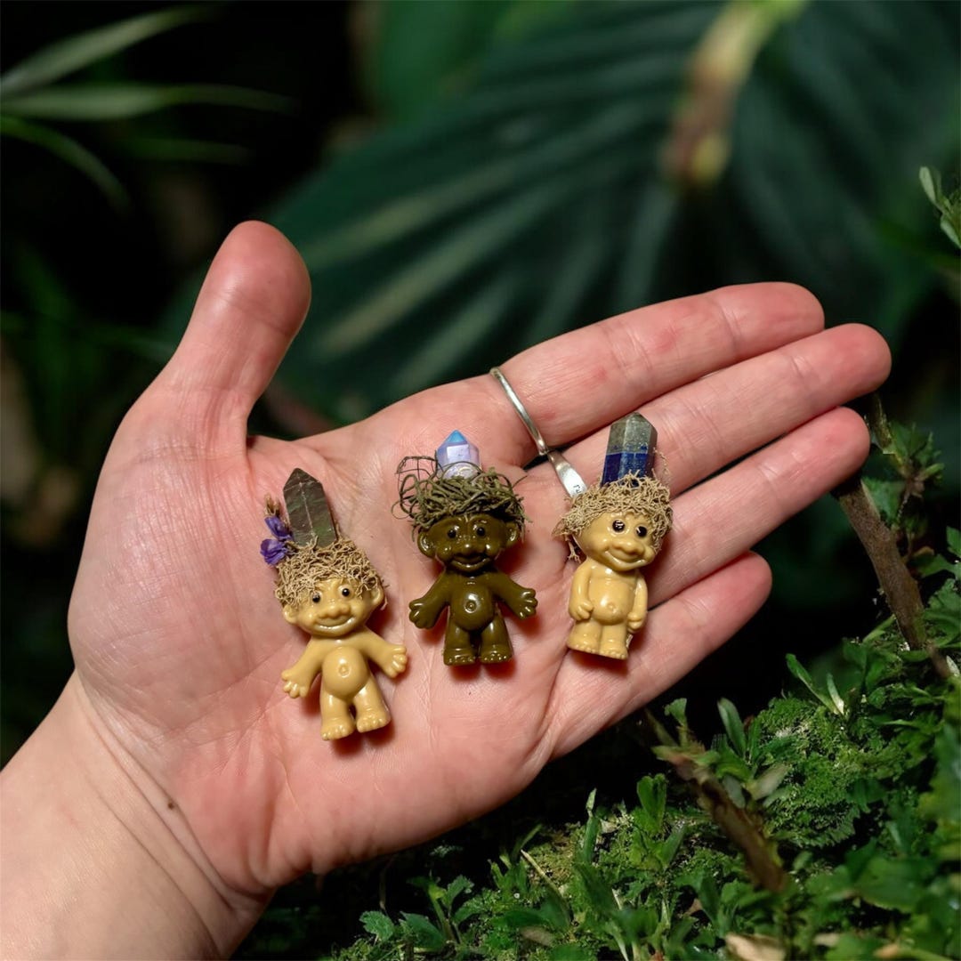 Crystal Troll Figurine: Miniature Moss Hair Doll, Good Luck Charm ...