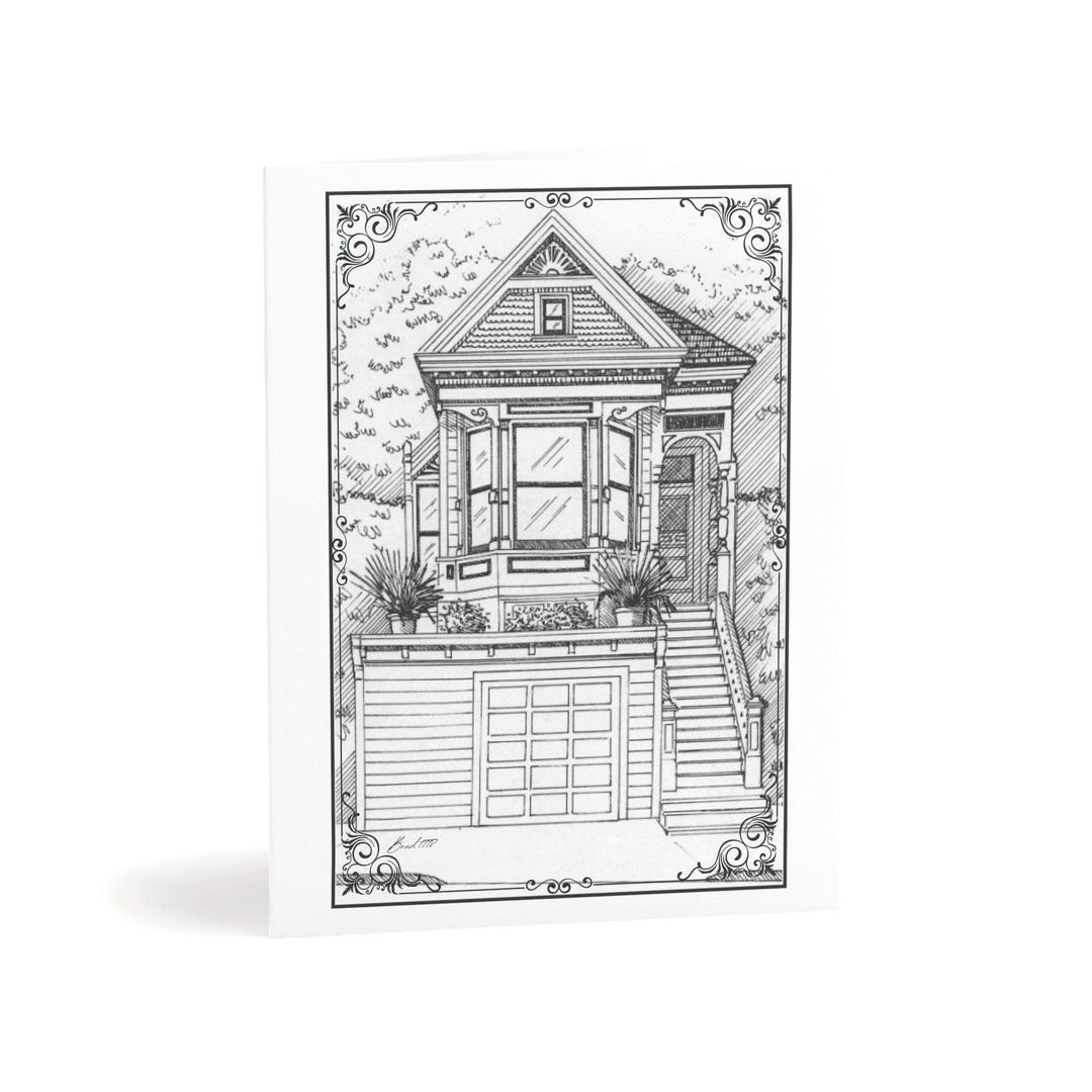San Francisco Victorian House Blank Greeting Card Set: Hand Drawn Pen ...