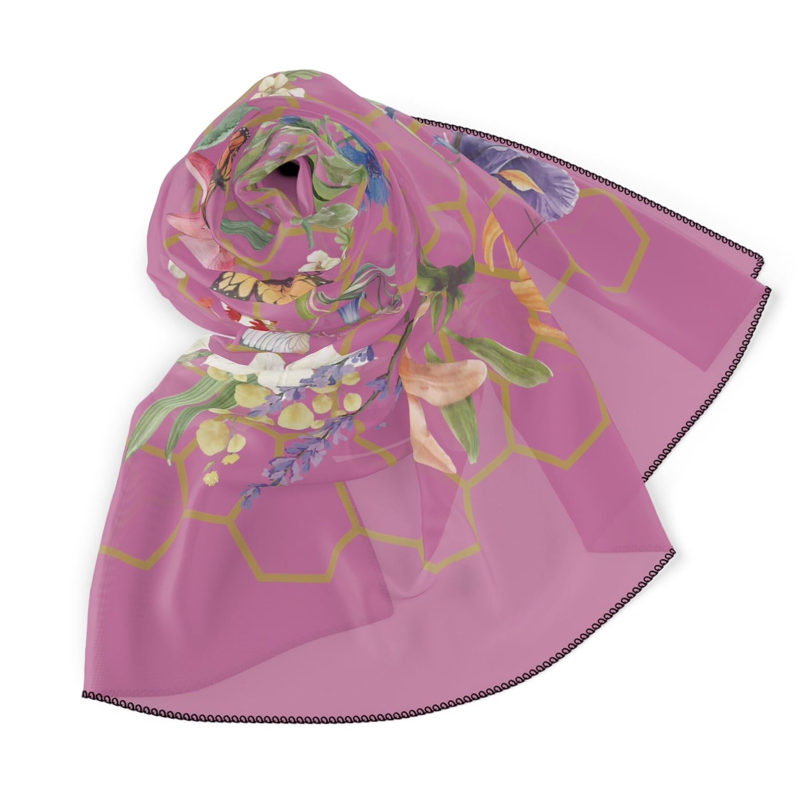 Soft Chiffon Scarf for Women/square Pink Floral Hair or Neck Scarf ...
