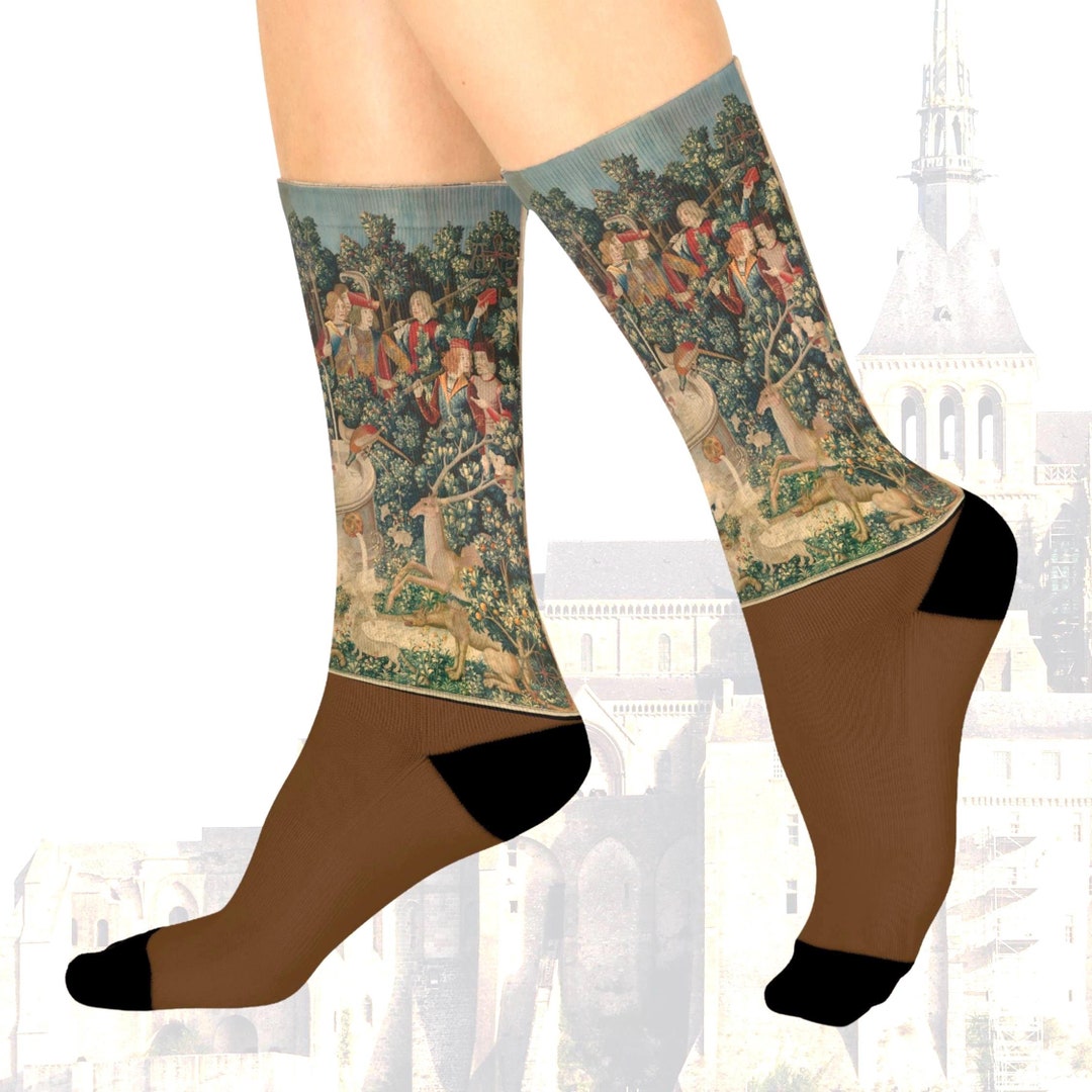 Medieval Tapestry Unicorn Crew Socks/cushioned Soft Socks/novelty Socks ...