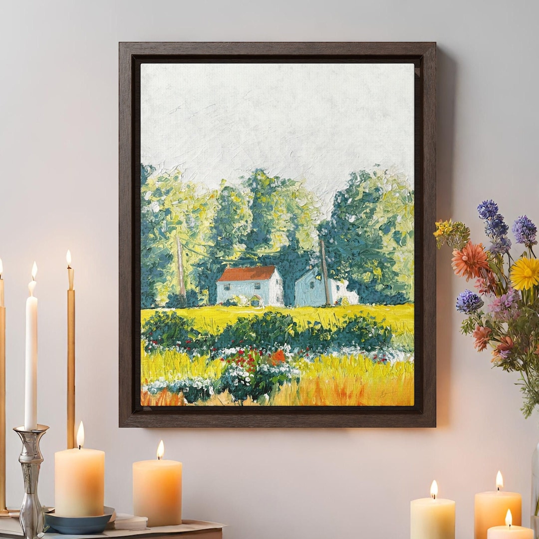 Rustic Farmhouse Landscape Painting/framed Canvas Wall Art/romantic ...