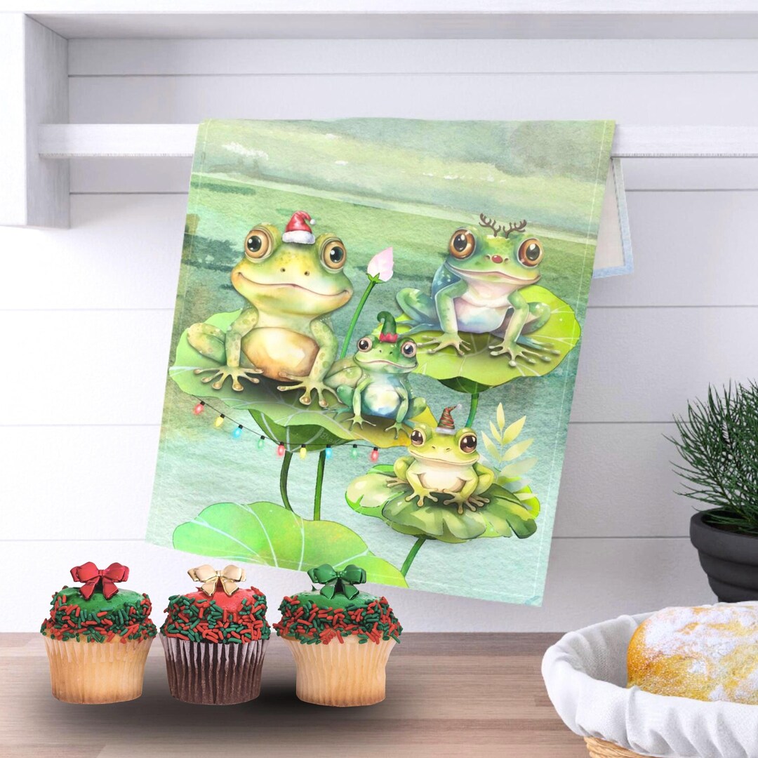 Christmas Frogs Kitchen Towel/happy Frogs Holiday Accent/unique Xmas ...