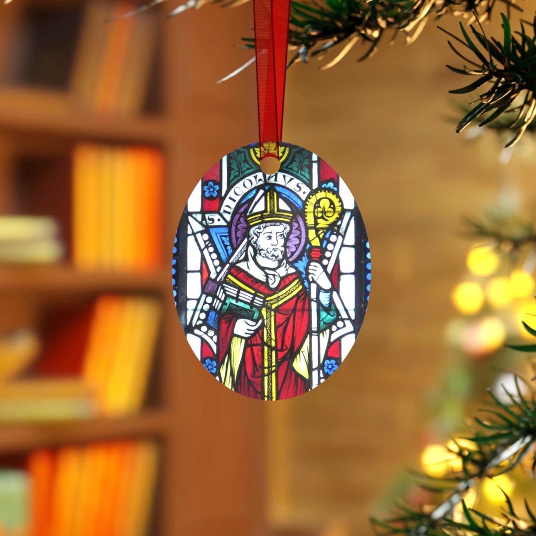 Medieval Art Christmas Ornament/metal Ornaments/saint Nicholas/stained ...
