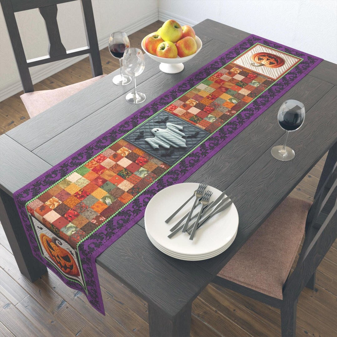 Halloween Table Runner/quilted Look Runner With Pumpkins, Ghosts, Bats ...