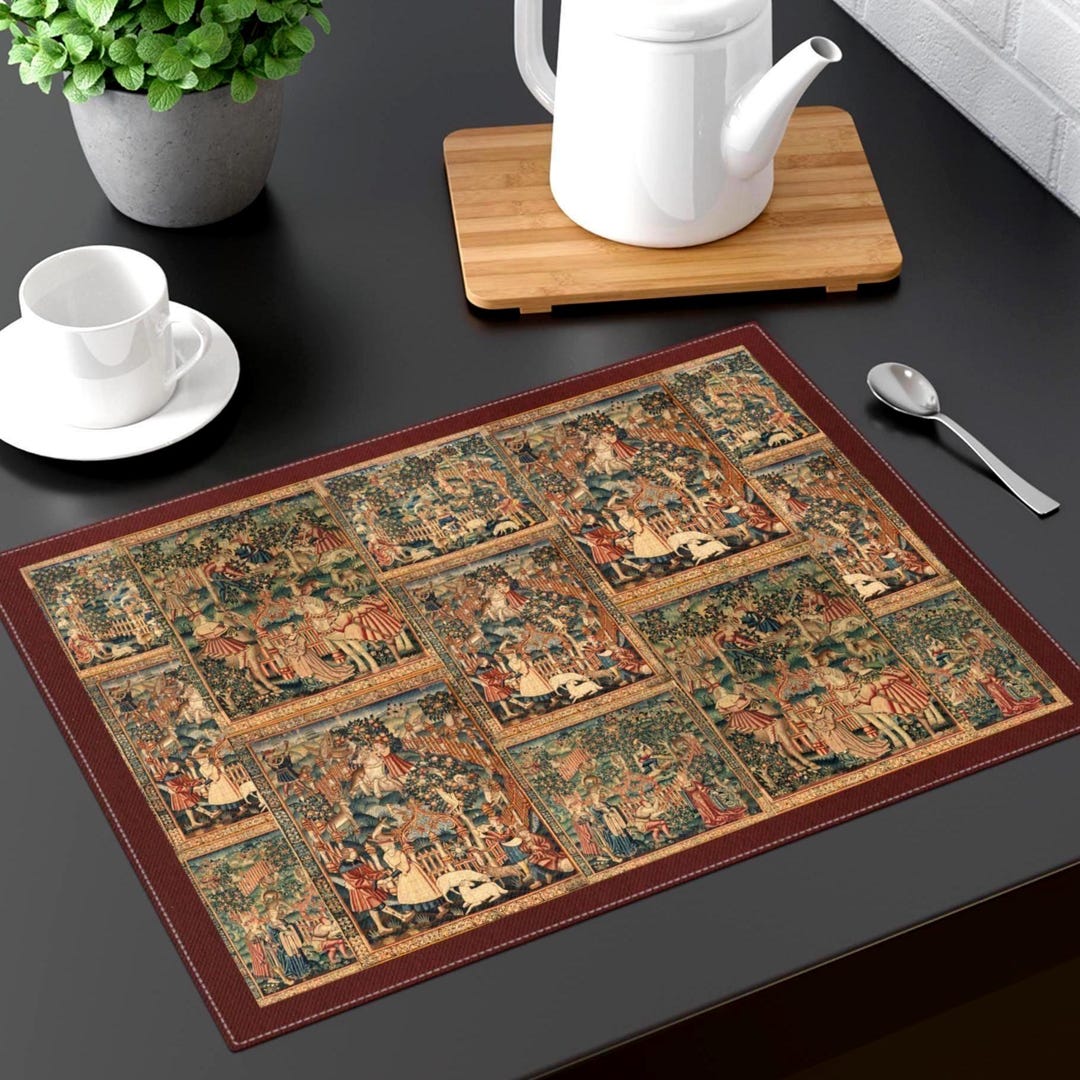 Medieval Tapestry Place Mat Sets: Historic Hunting Scene Decor ...
