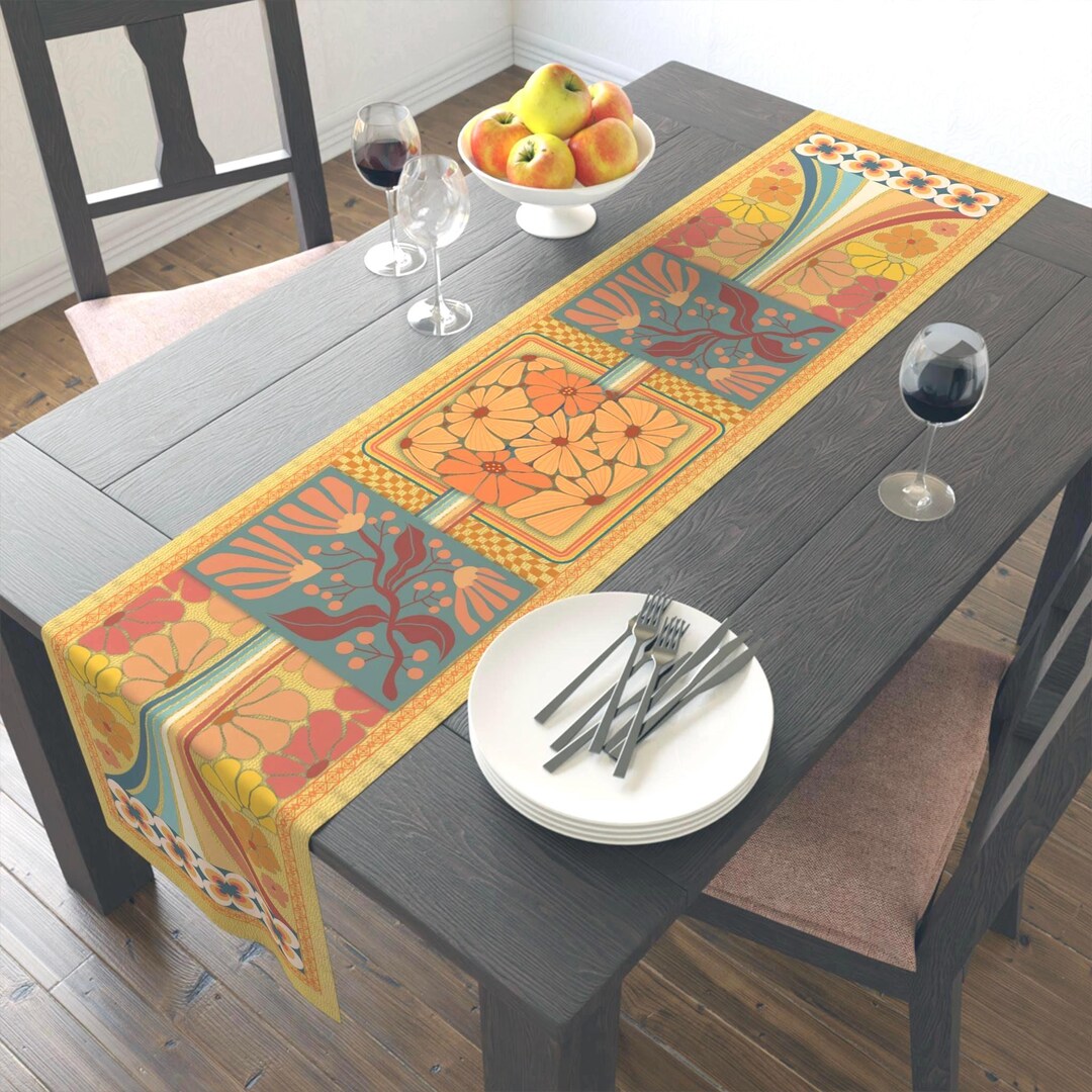 Vintage 70s Inspired Thanksgiving Table Runner Retro Chic Decor/groovy ...