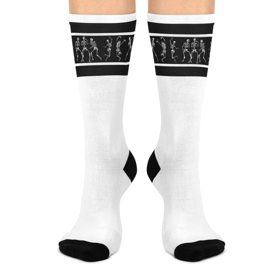 Skeleton Crew Socks, Singing and Dancing Skeletons Print, Black and ...