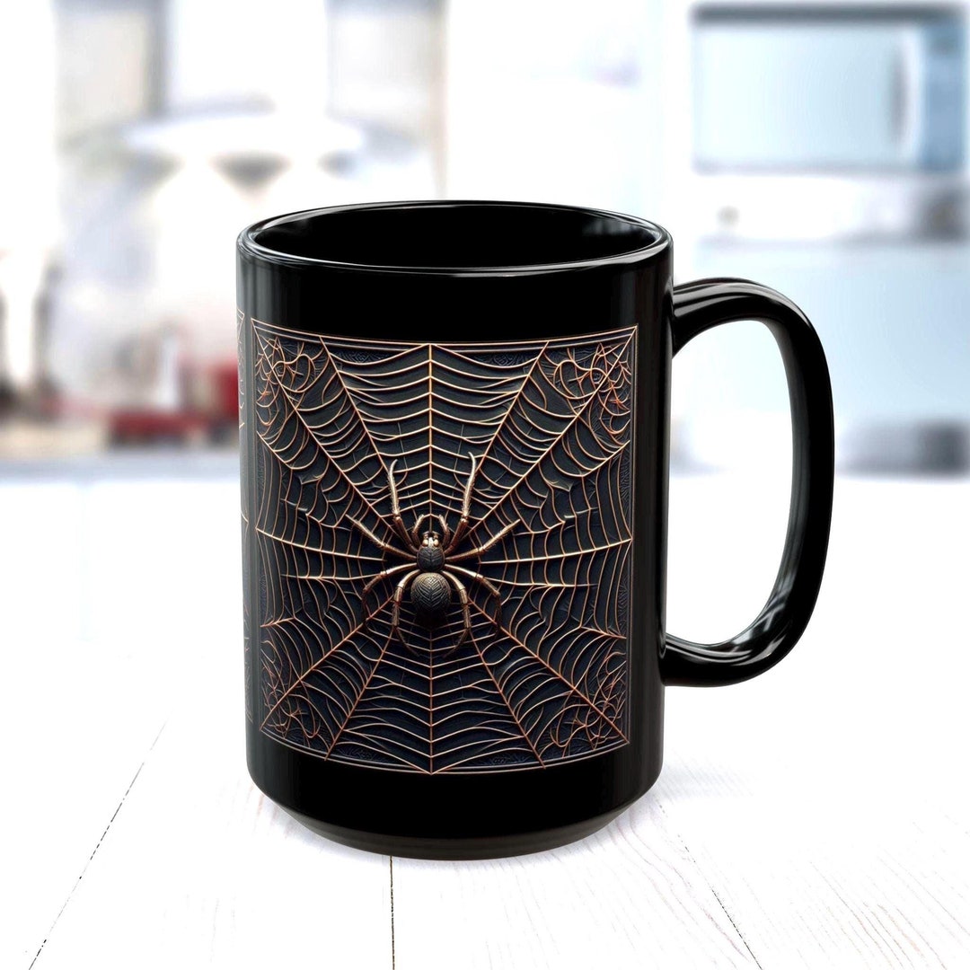 Gothic Spiderweb Coffee Mug: Black and Gold Ceramic Cup, 11oz or 15oz ...
