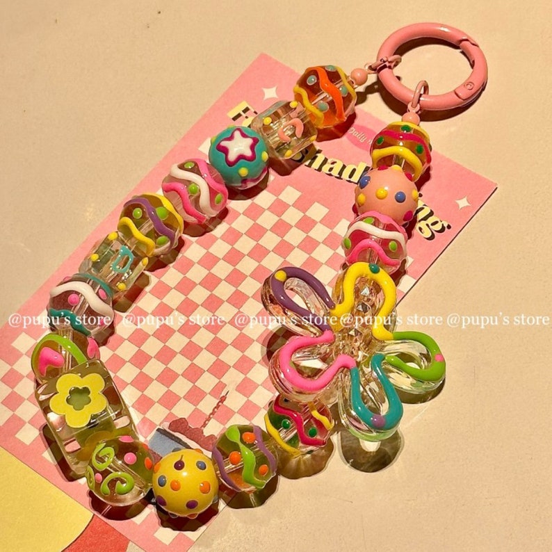 Colorful Hand-painted Beaded Flowers Phone Charm / Phone Strap / Phone ...