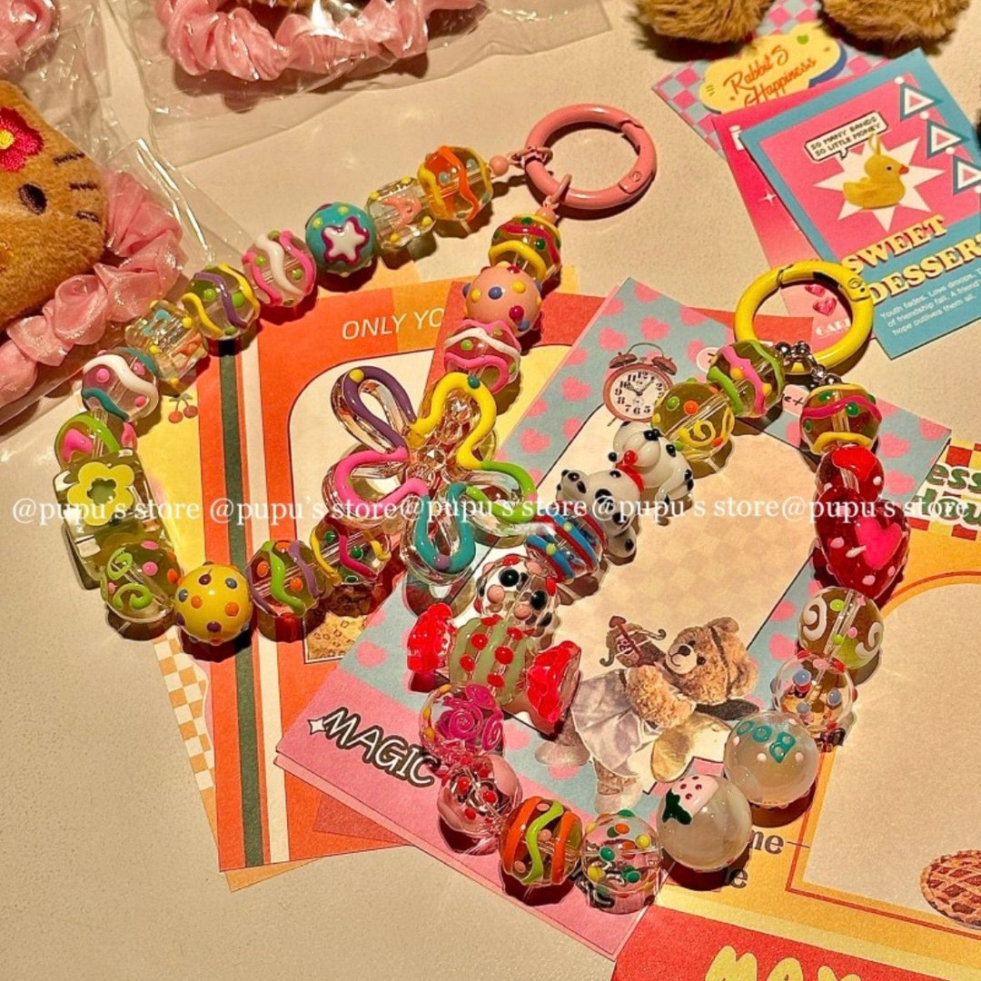 Colorful Hand-painted Beaded Flowers Phone Charm / Phone Strap / Phone ...