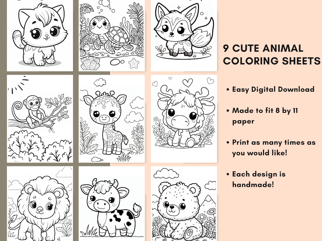 Hand Made Cute Animals Coloring Sheet - High Quality - Bear - Fox ...