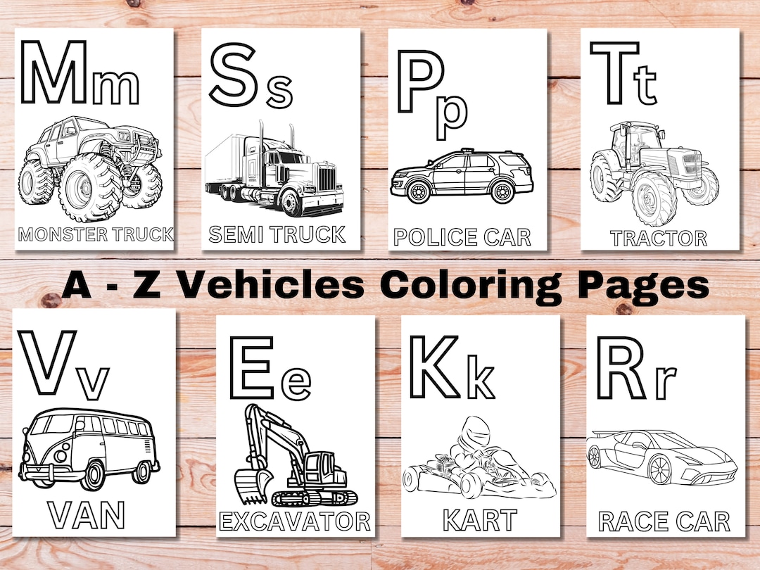 Alphabet Cars Trucks and Vehicles - Digital Download - 26 Coloring ...