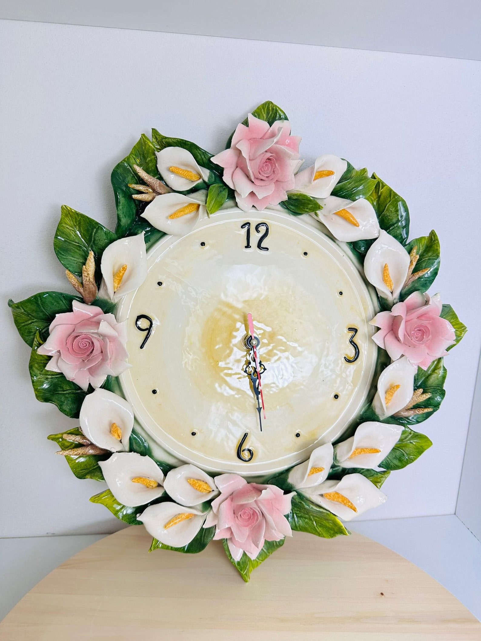 Handmade Ceramic Floral Wall Clock Wall Decoration Made in Italy Home ...