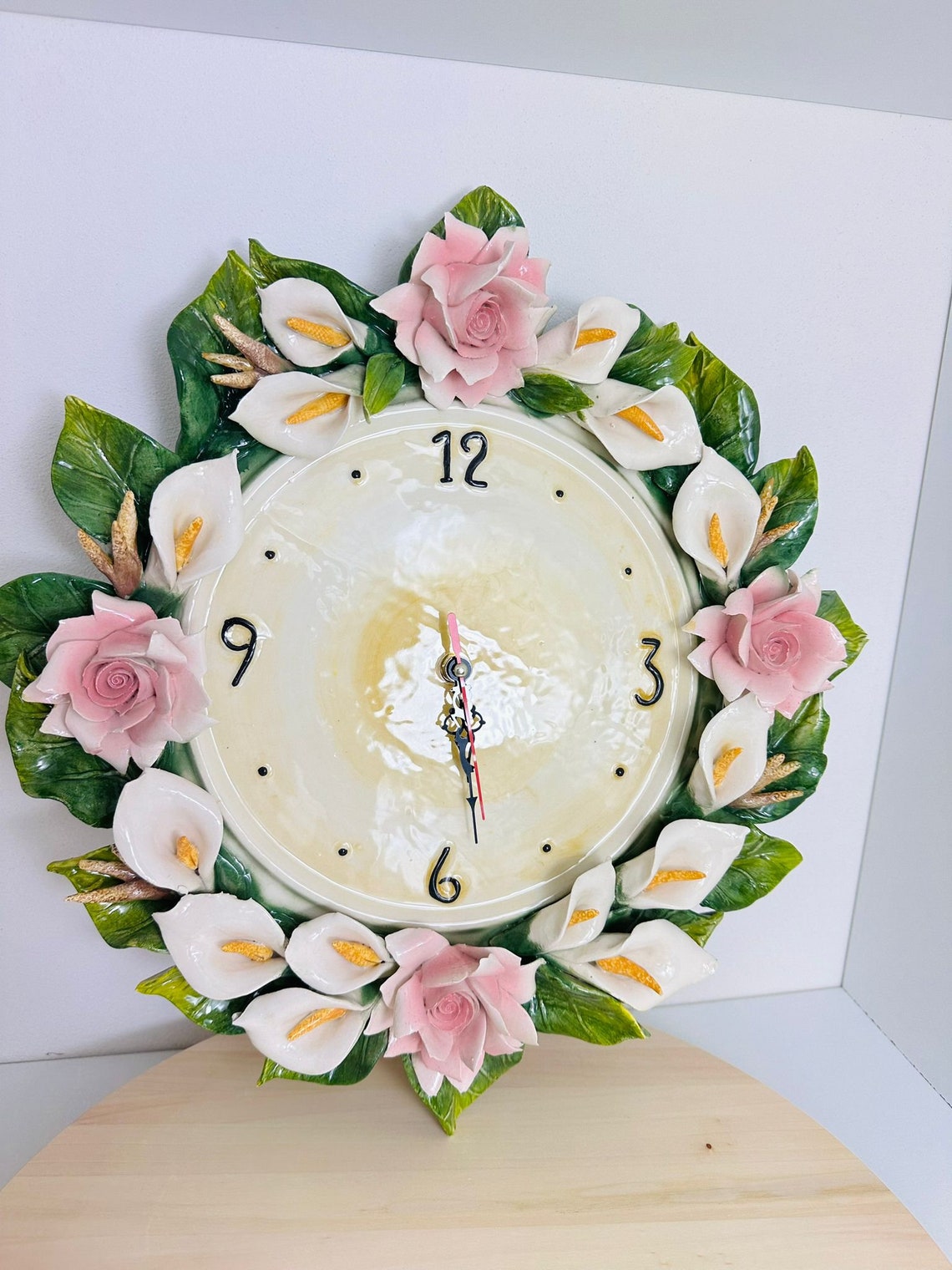 Handmade Ceramic Floral Wall Clock Wall Decoration Made in Italy Home ...