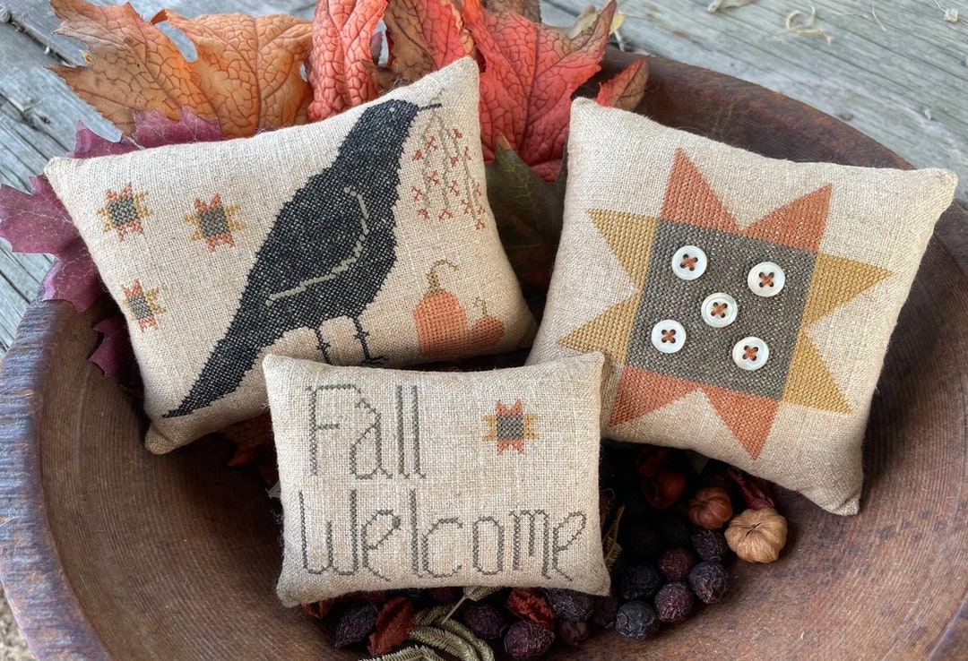 Fall Welcome Trio --- Primitive --- Pdf/download --- Cross Stitch ...