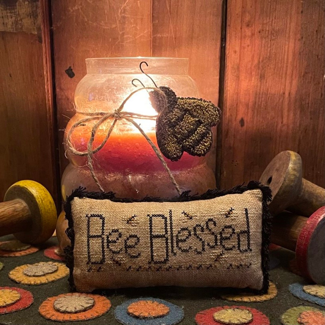 Bee Blessed --- Primitive PAPER Cross Stitch Pattern by Asbery's Echoes Stitches - Etsy