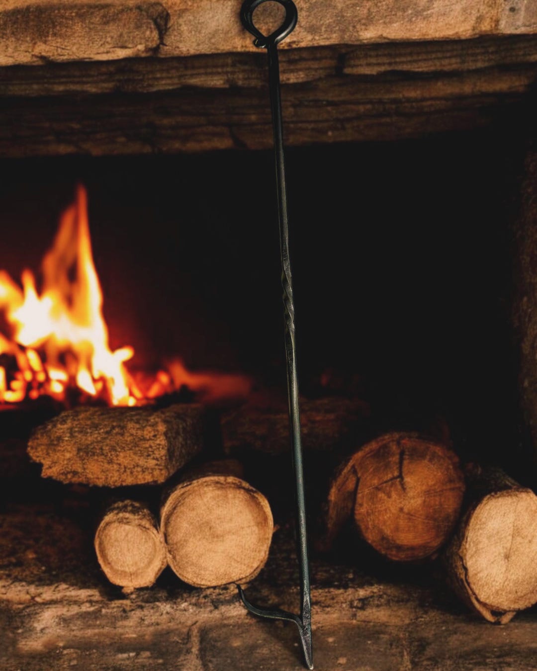 Hand-forged Iron Fire Poker 35″ | Blacksmith-made Campfire and ...