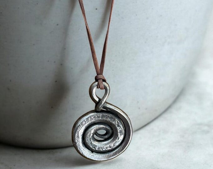 Blacksmith Forged Spiral Necklace on Leather Cord, Handmade Necklace ...
