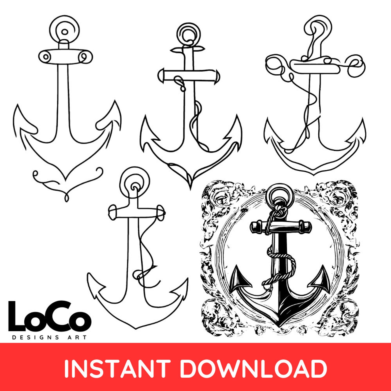 Anchor SVG, Anchor SVG Bundle, Anchor PNG, Anchor Clip Art, Nautical ...