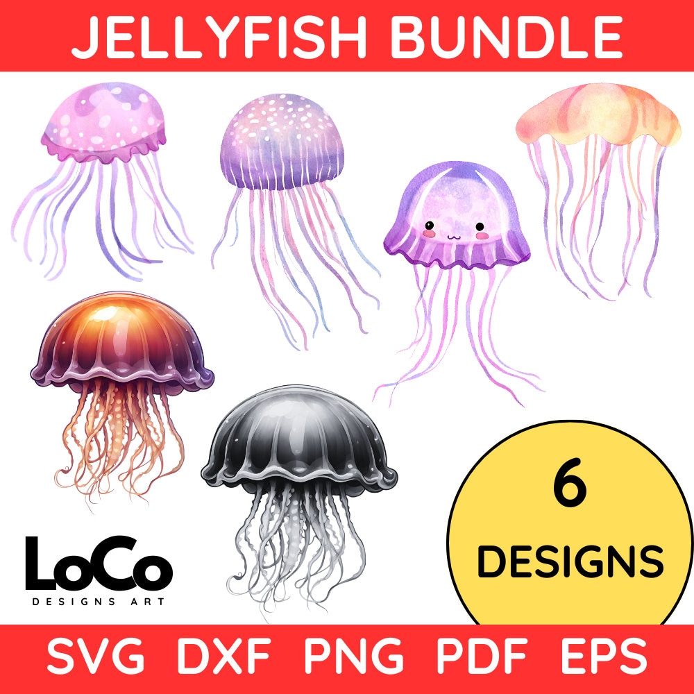 Jellyfish SVG, Jellyfish SVG Bundle, Jellyfish Clip Art, Jellyfish ...