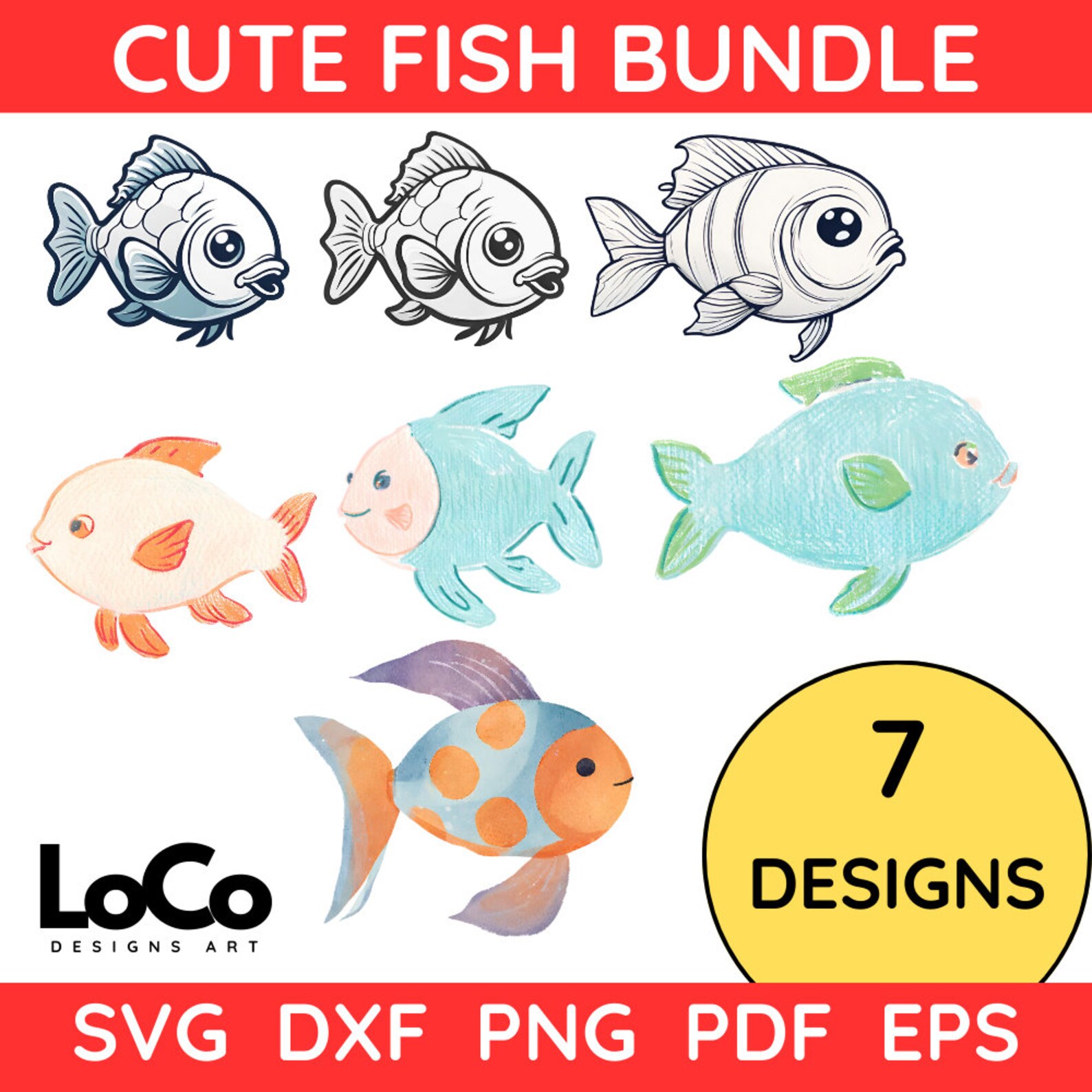 Cute Fish SVG, Fish SVG Bundle, Cute Fish Clip Art, Cute Fish Designs ...