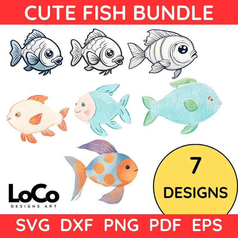 Cute Fish SVG, Fish SVG Bundle, Cute Fish Clip Art, Cute Fish Designs ...