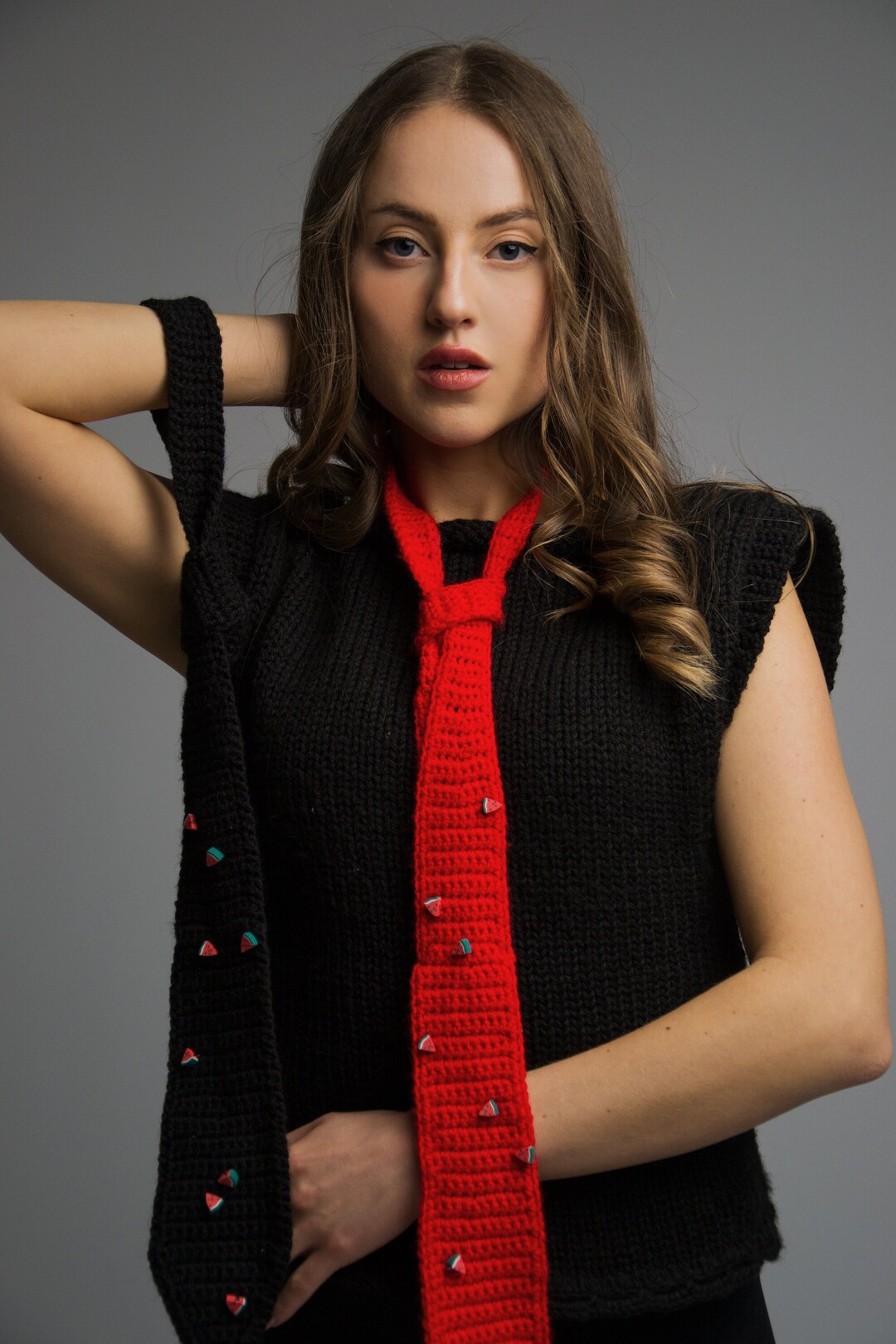 Crochet Handmade Tie, Necktie, Fun Accessories, Unisex Ties, Black and ...
