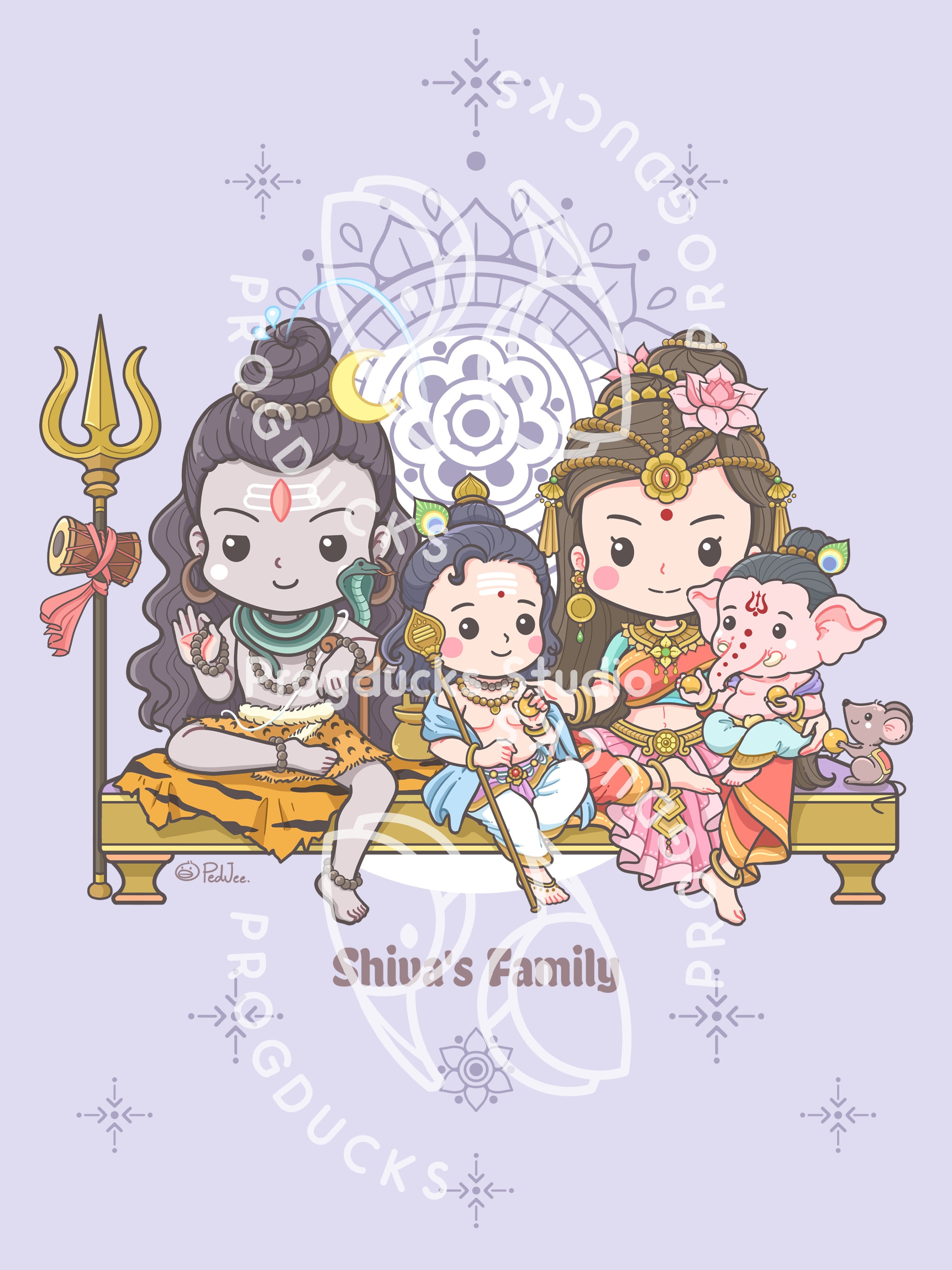 Cute Hindu Gods Wallpaper | Chibi Shiva's Family | Cute Digital ...
