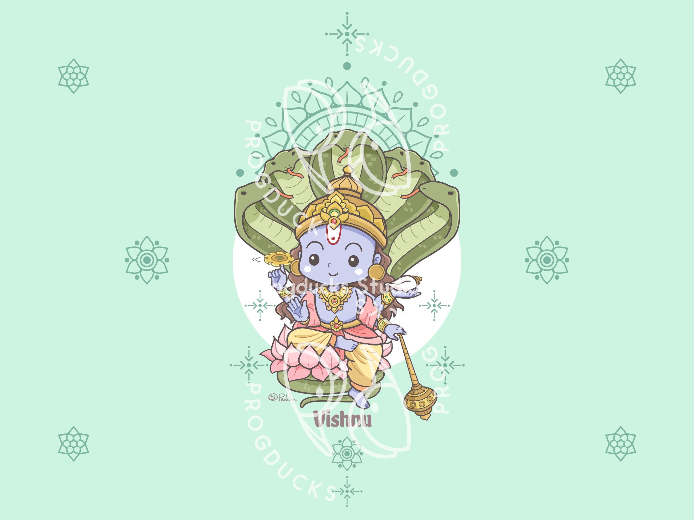 Cute Hindu Gods Wallpaper | Chibi Vishnu | Cute Digital Wallpaper | 5 ...