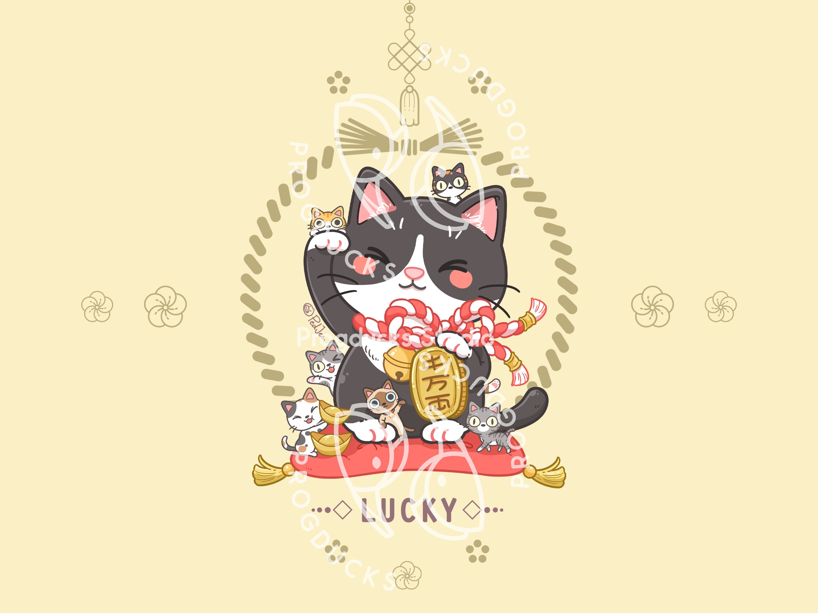 Lucky Cat Maneki Neko | Wallpaper Pastel Cat God PNG (digital Download ...