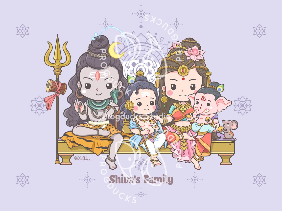 Chibi Shiva Family Wallpaper | Phone & Tablet Backgrounds (digital ...