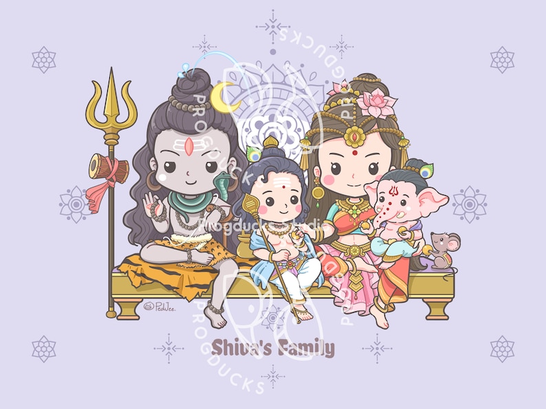 Cute Hindu Gods Wallpaper | Chibi Shiva's Family | Cute Digital ...